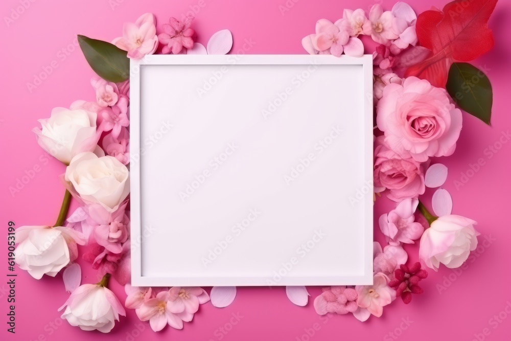 Blooms Pink Flower and White Square Frame Creative Layout for ...