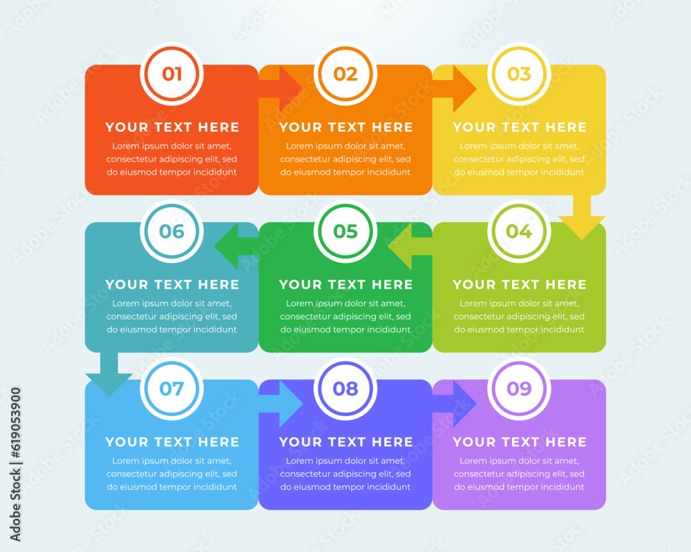 Timeline infographic design. Colourful infographic steps with text ...
