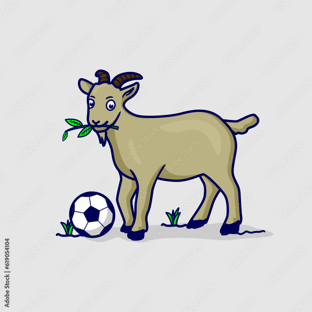 vector cartoon illustration of a goat playing soccer. suitable as an ...