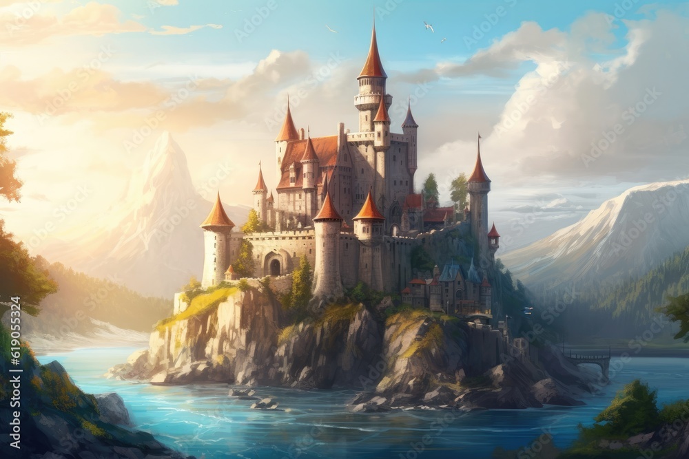 Illustration of fantasy art, fantasy world and castle , Generative AI Stock Illustration | Adobe ...