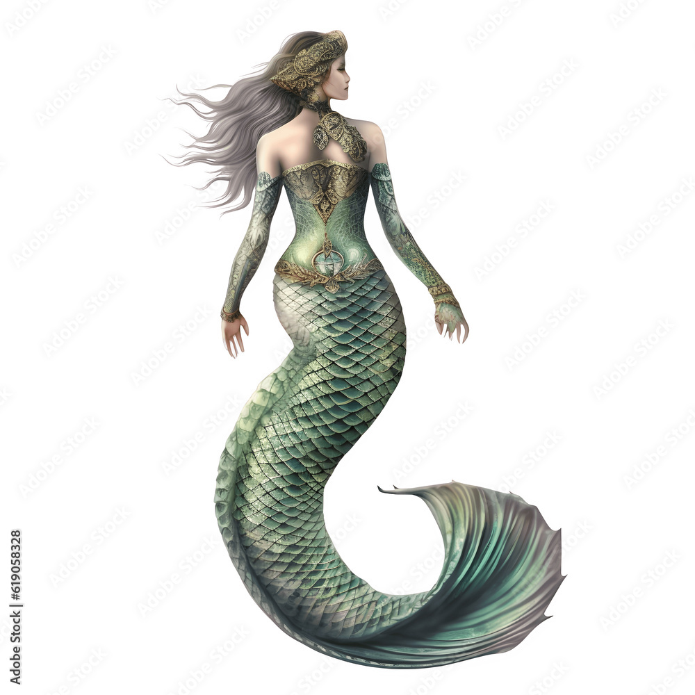Mermaid cartoon, transparent background, png file, isolated, white ...