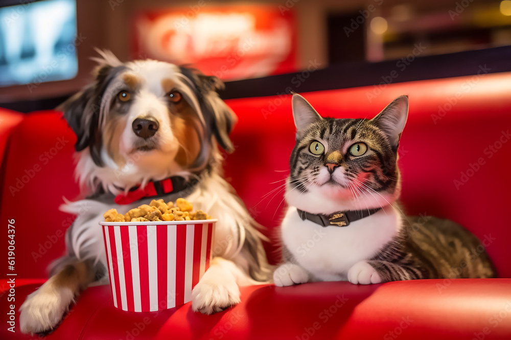 Dog and Cat watching movie in the movie hall Stock Illustration | Adobe ...