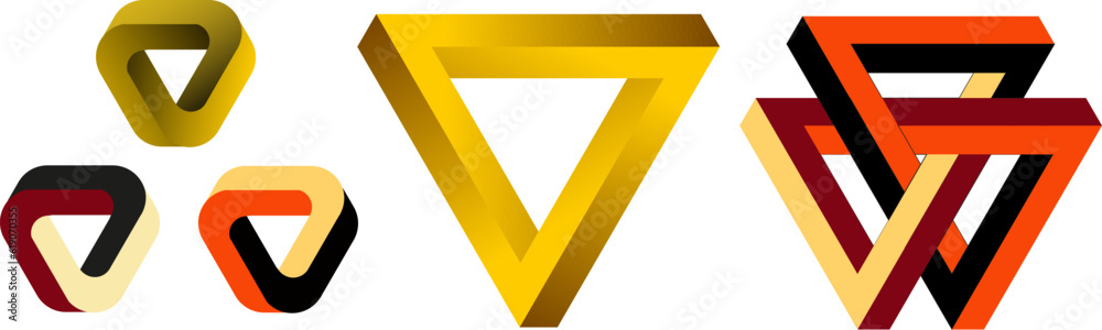 3d gold infinite triangles set vector isolated. Outline geometric ...