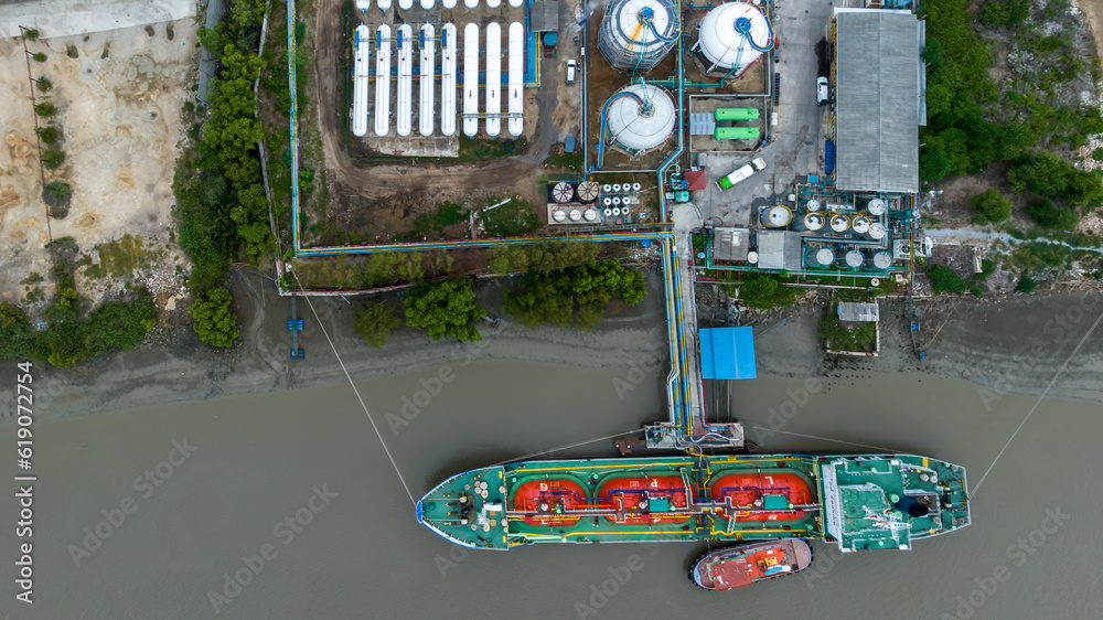 Aerial top view LPG Liquefied Petroleum Gas storage tank, LPG gas ...