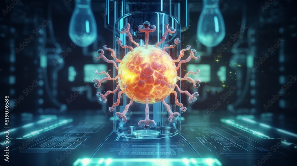 The concept of biological risk. Glowing biohazard symbol on the ...