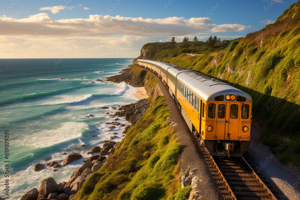 a train journey along a coastal route, enjoying breathtaking views of ...