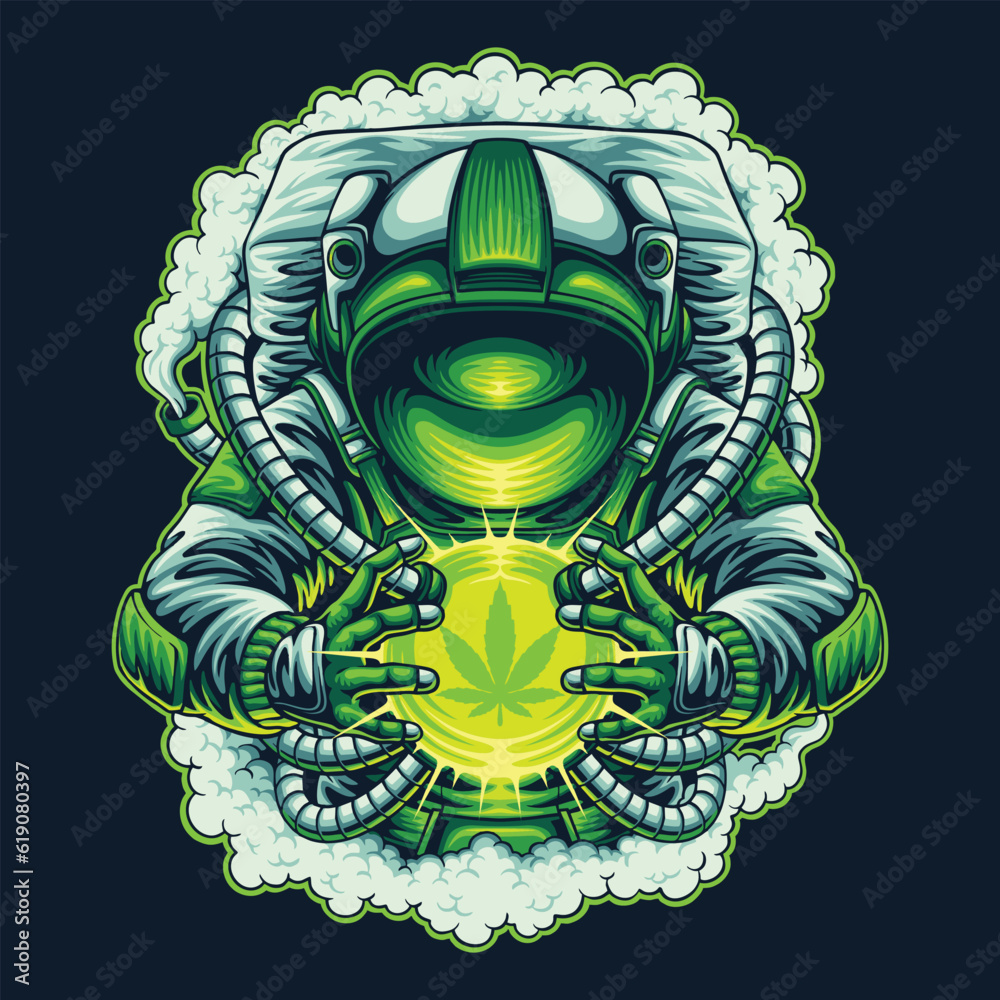 space astronaut weed smoke marijuana illustration Stock Vector | Adobe ...
