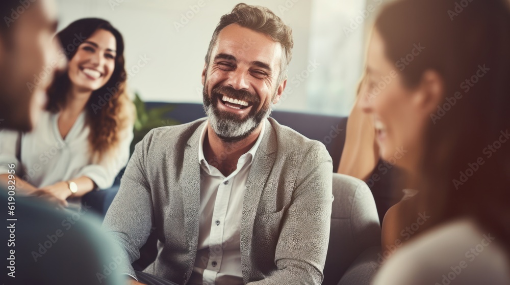 Professional therapists conduct an open group session and a comforting ...