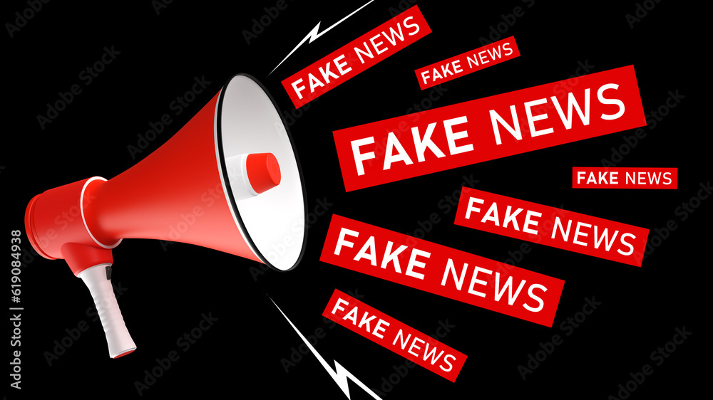 Fake news. Red megaphone. Spreading disinformation. Fake news logo on ...