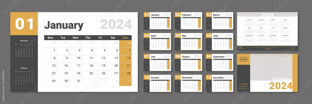 Set of 2024-2025 Calendar Planner Template, and cover with Place for ...