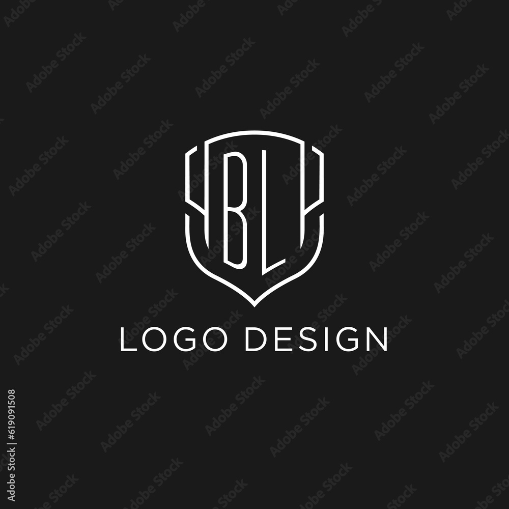 Initial BL logo monoline shield icon shape with luxury style Stock ...