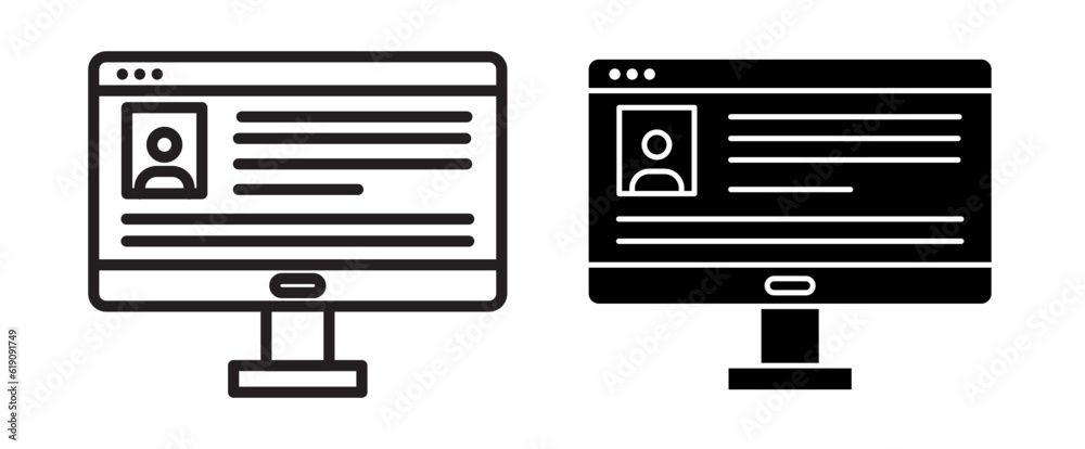Admin dashboard monitor icon set. Report data presentation line icon ...
