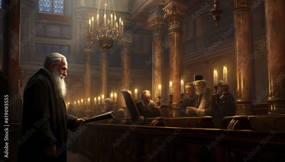 Artistic recreation of spanish sephardic jews studying the Torah inside ...