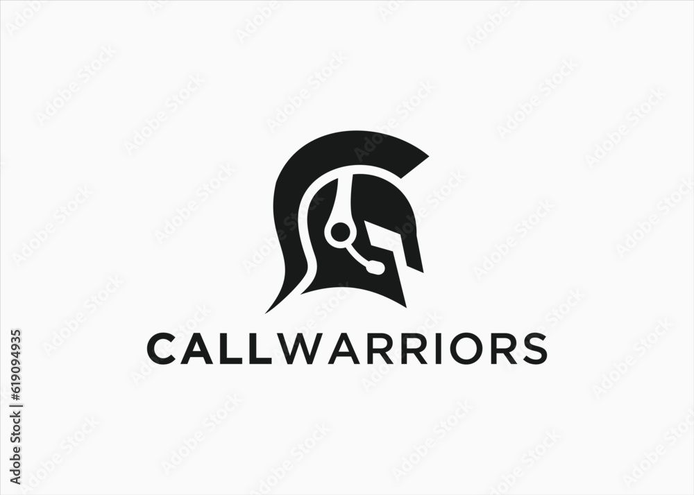 spartan with call logo design vector silhouette illustration Stock ...