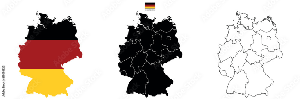 Three Germany map background with states. Germany map isolated on white ...