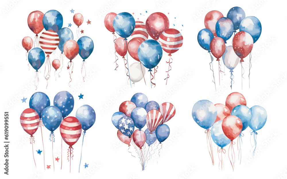 watercolor 4th of July Balloons clipart for graphic resources Stock ...