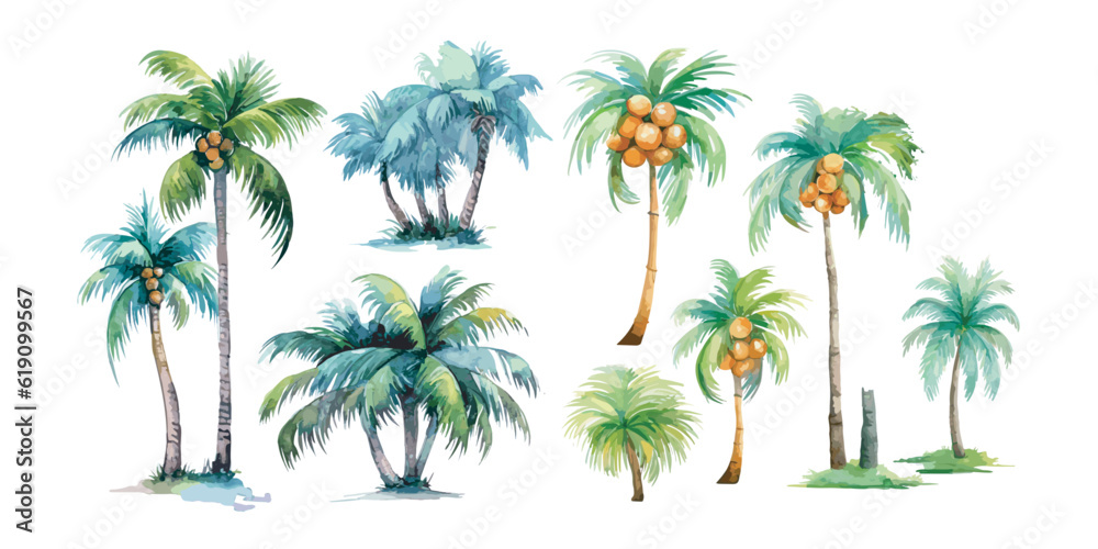 watercolor coconut tree clipart for graphic resources Stock Vector ...