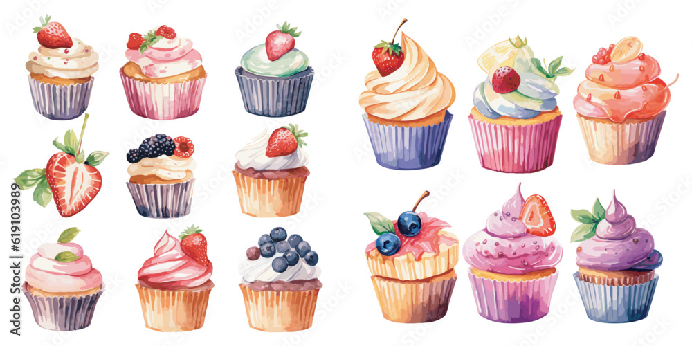 watercolor cupcake clipart for graphic resources Stock Vector | Adobe Stock
