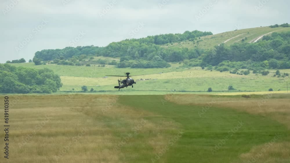 close-up of British army Boeing Apache Attack helicopter gunship AH-64E ...