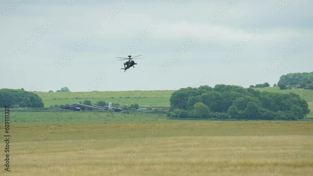 close-up of British army Boeing Apache Attack helicopter gunship AH64E ...