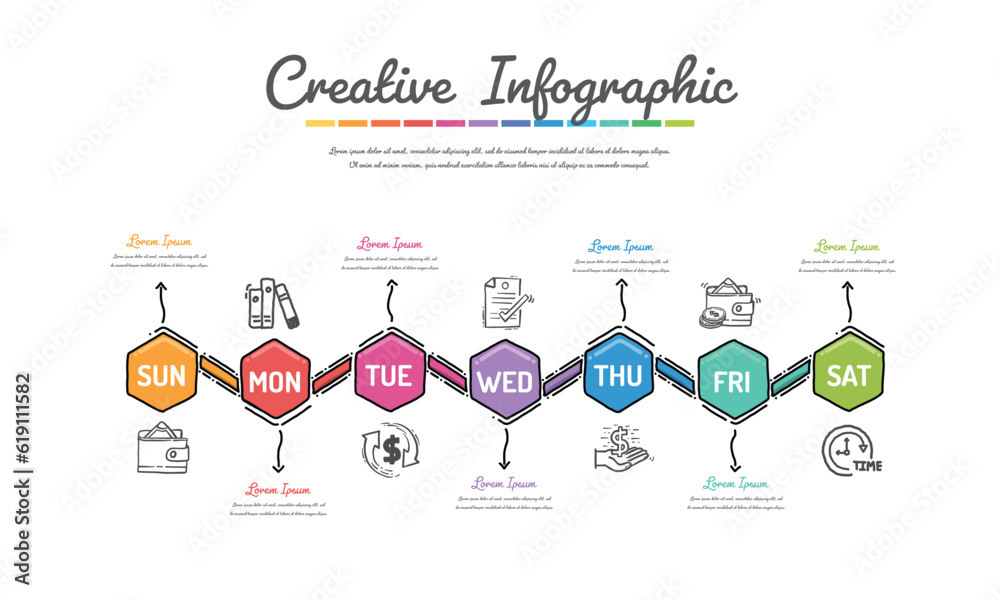 Timeline hand drawn business for 7 day, week, infographics design ...