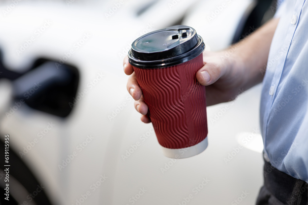 Progressive eco-friendly concept of parking EV car at public electric ...