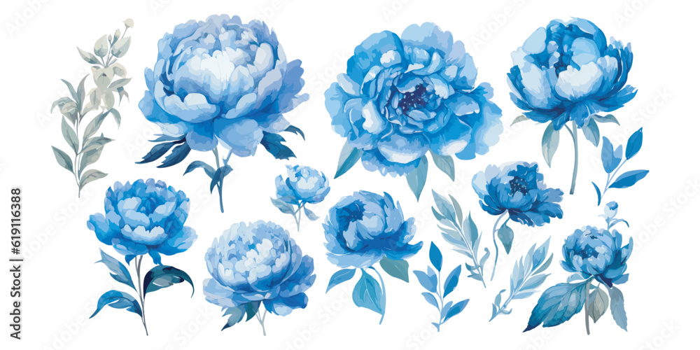 watercolor blue peony clipart for graphic resources Stock Vector ...