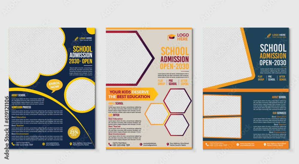 Back to school Set of brochure design templates on the subject of ...