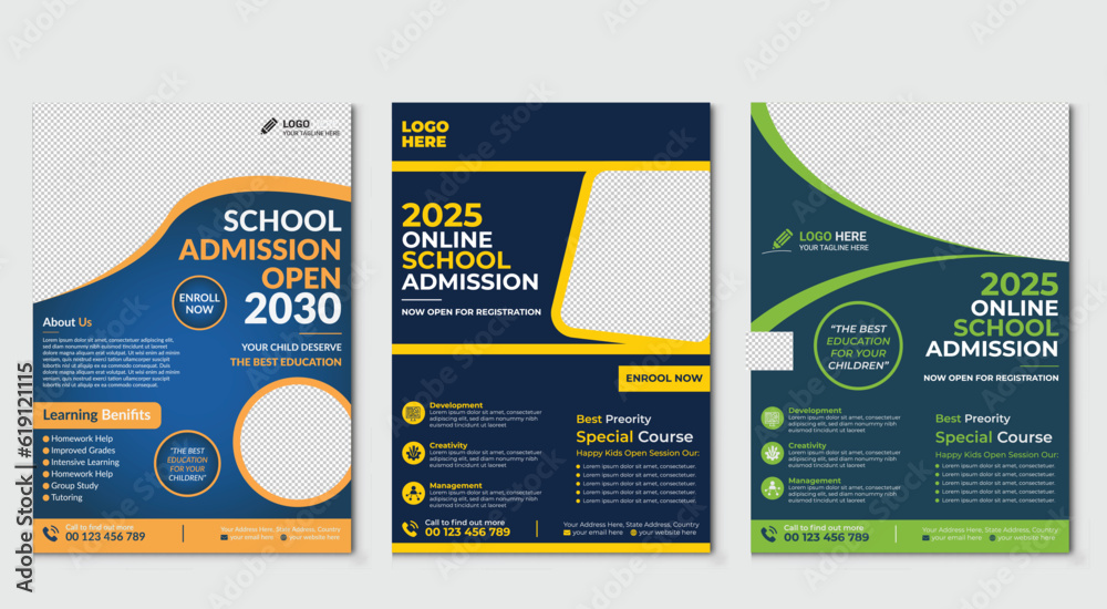 Back to school Set of brochure design templates on the subject of ...