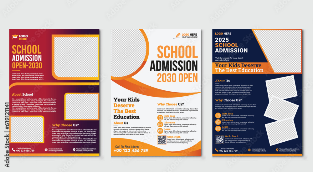 Back to school Set of brochure design templates on the subject of ...