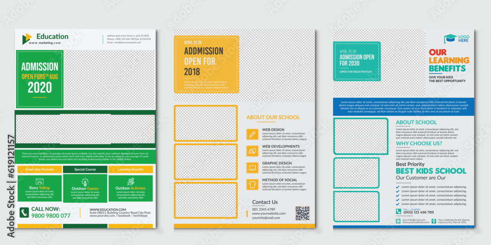 Back to school Set of brochure design templates on the subject of ...