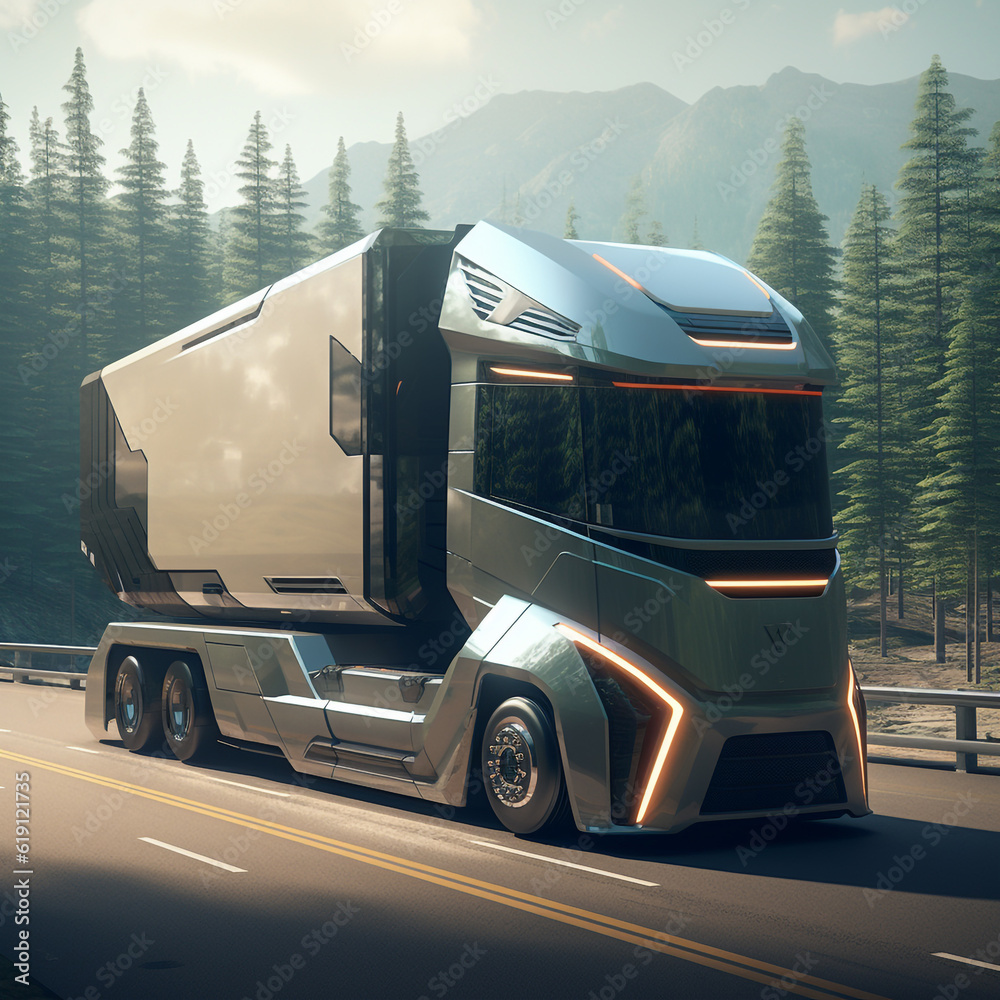 Design image of a lorry in the future moving towards its destination ...