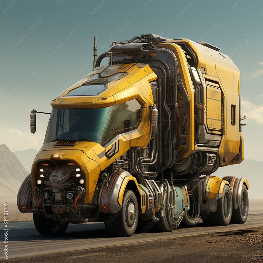 Design image of a lorry in the future moving towards its destination ...