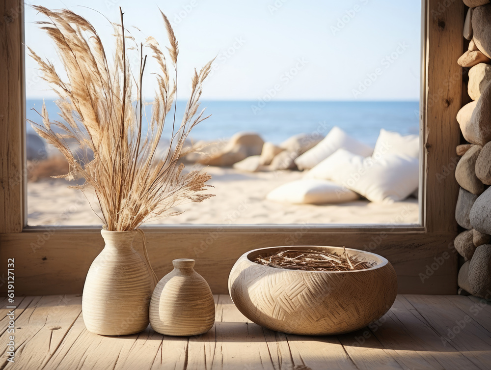 Mockup frame in coastal boho style, Mockups Design 3D, High-quality ...