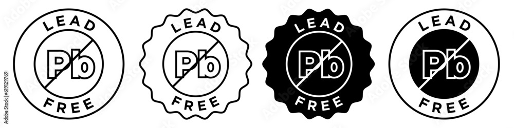 lead free icon. Plumbum (pb) vector emblem symbol set collection. Round ...