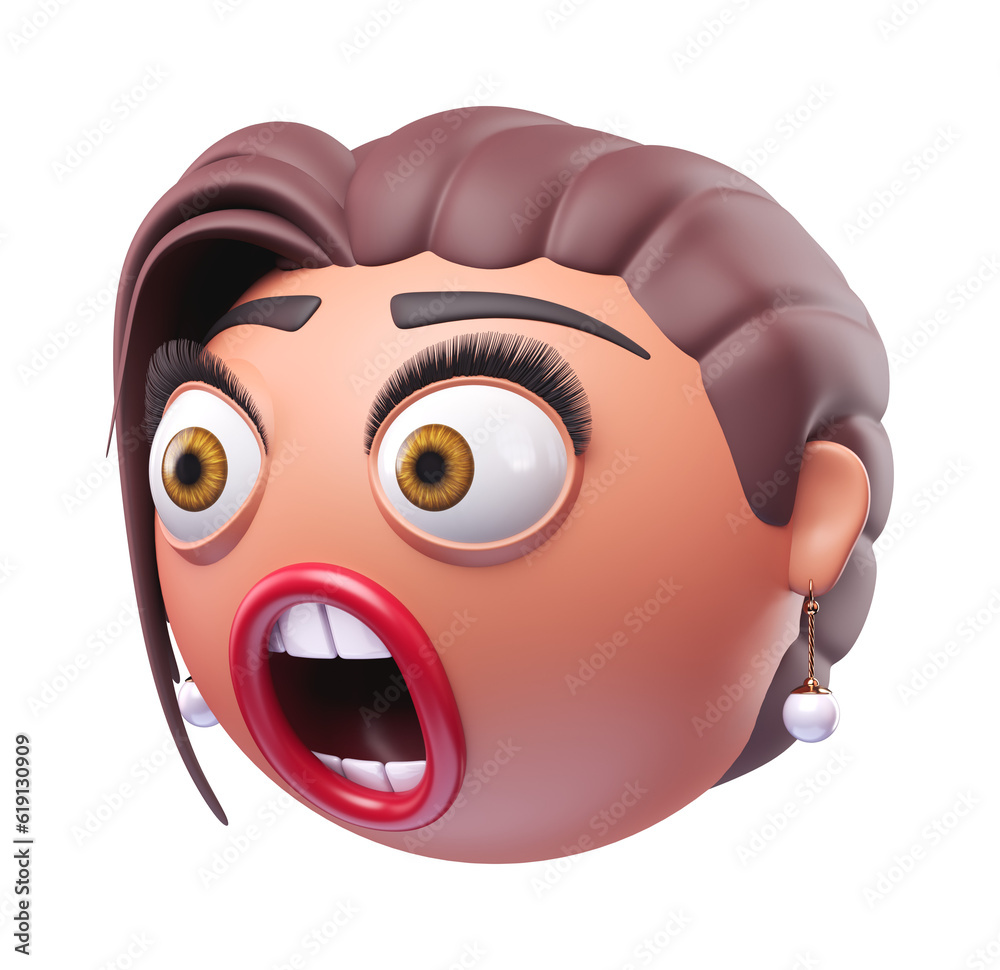 Emoji astonished face of glamour woman. Cartoon smiley on transparent ...