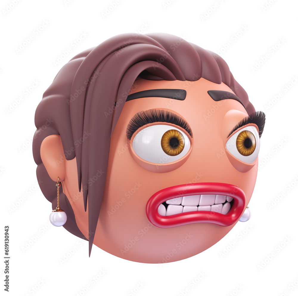 Emoji grimacing face of glamour woman. Cartoon smiley on transparent ...