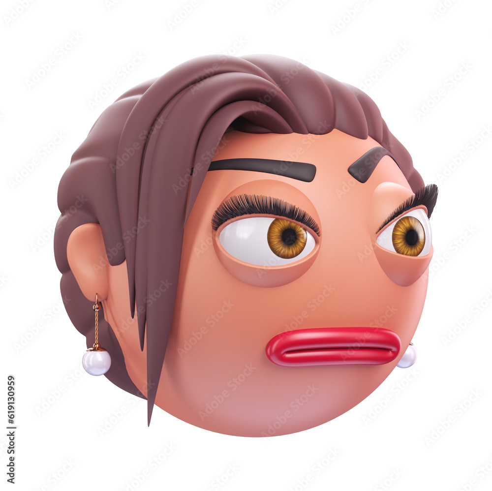 Emoji face with raised eyebrow of glamour woman. Cartoon smiley on ...