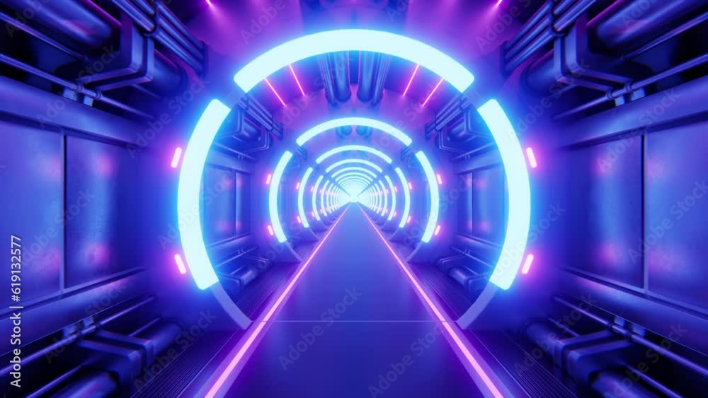Backgroundb blue and purple Science fiction interior. Sci-fi corridors ...