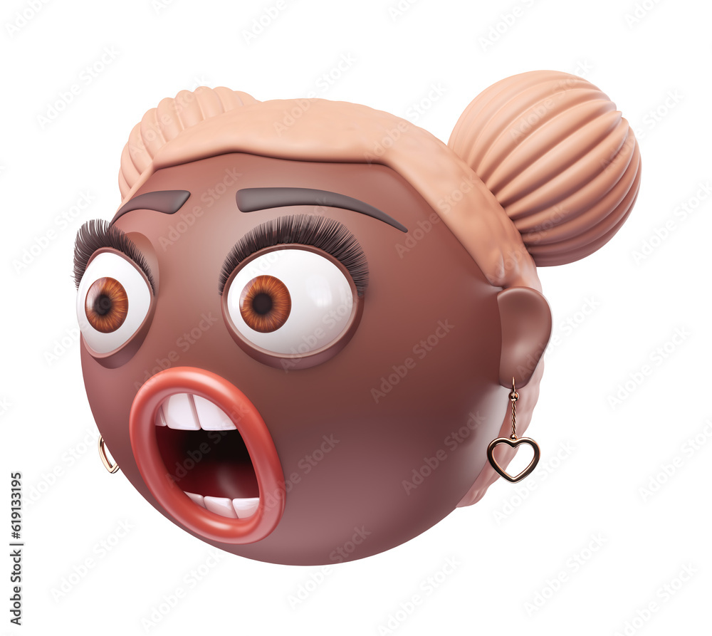 Emoji astonished face of glamour black african american woman. Cartoon ...
