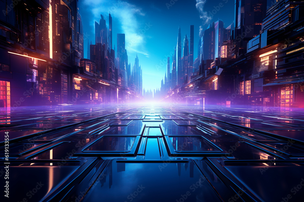 Futuristic city with high-rise buildings and high-rise buildings ...