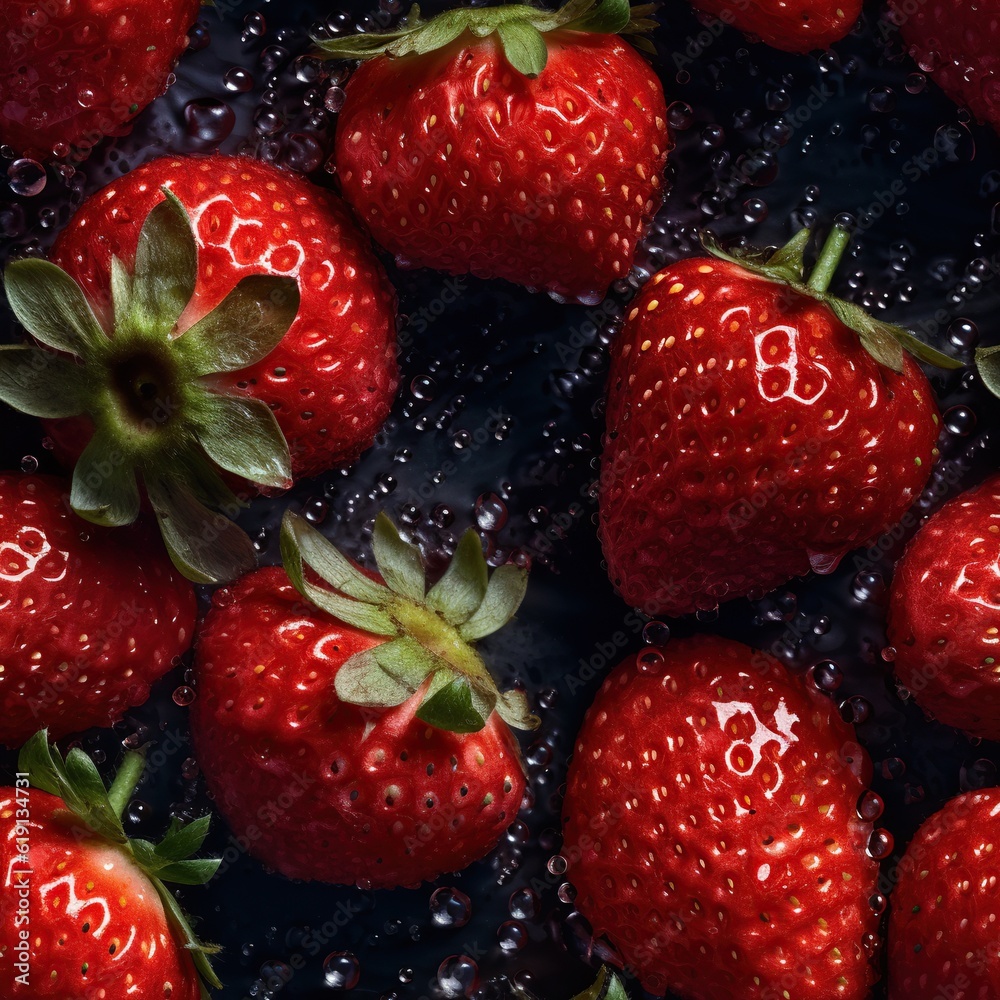 Seamless pattern with beautiful ripe and delicious strawberries. Juicy ...