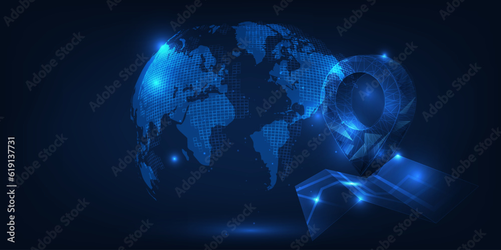 Vector illustration of futuristic neon blue globe with futuristic ...