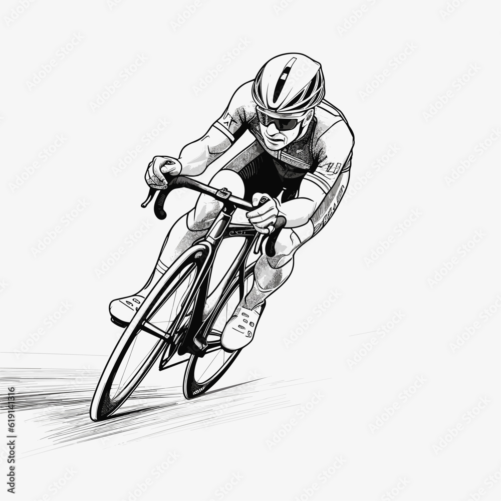 Road cyclist hand-drawn illustration. Cyclist. Vector doodle style ...