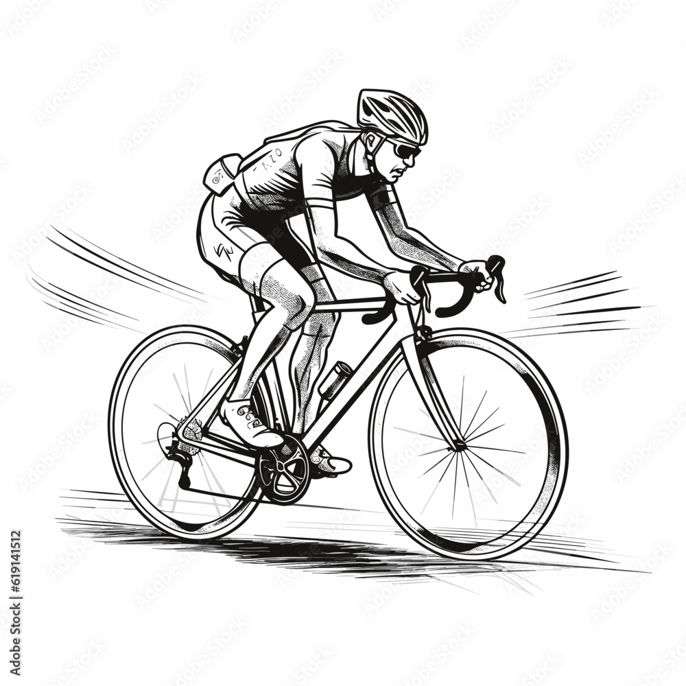 Road cyclist hand-drawn illustration. Cyclist. Vector doodle style ...