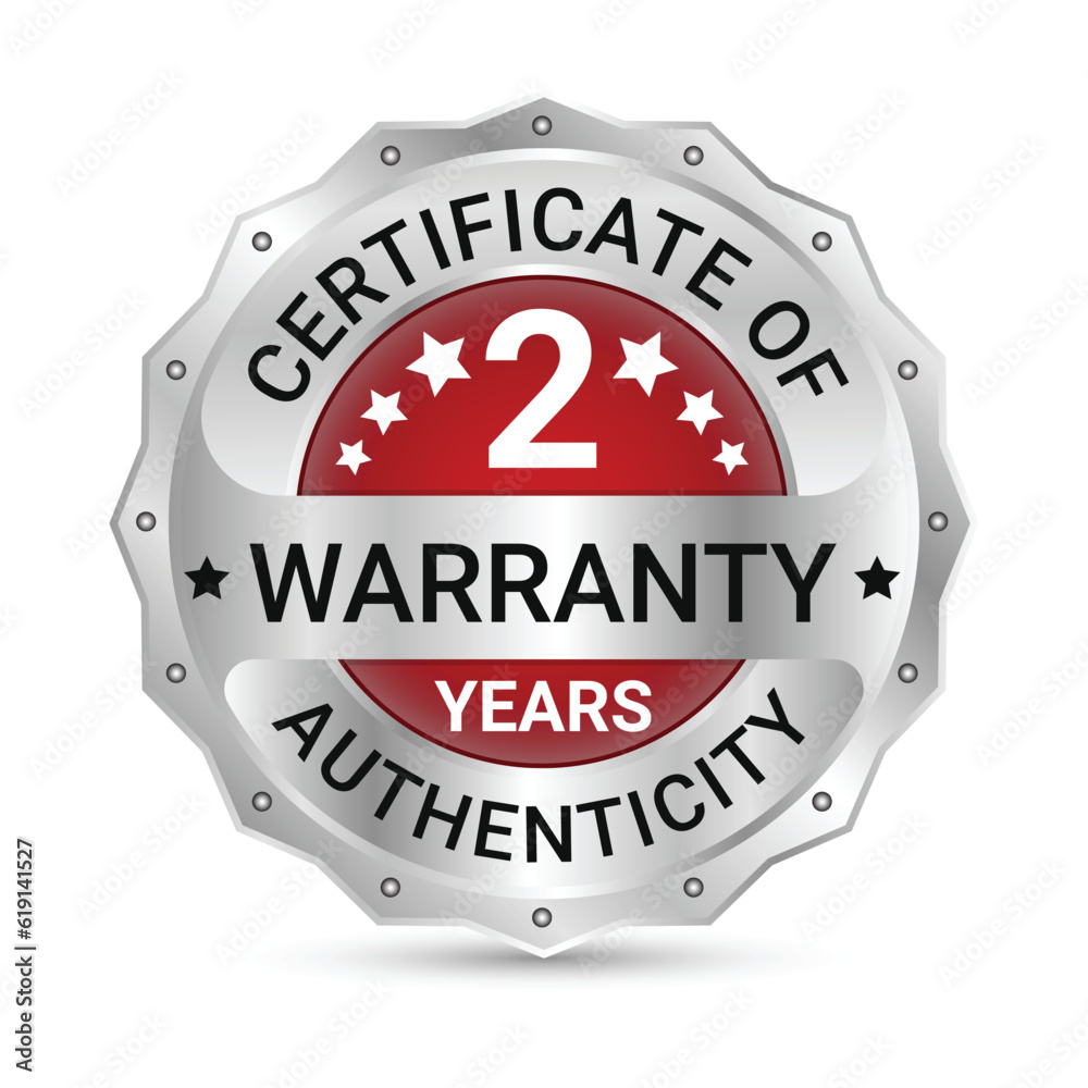 2 Years Warranty Glossy And Shiny Silver Metallic Badge Design, Label ...