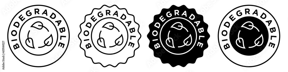 Biodegradable icon. Vector sign of reuse or recycle eco symbol badge ...
