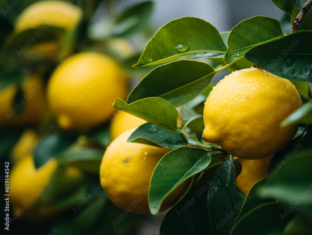 Fresh lemons on the tree in a lemon farm. It is ready to be picked by ...