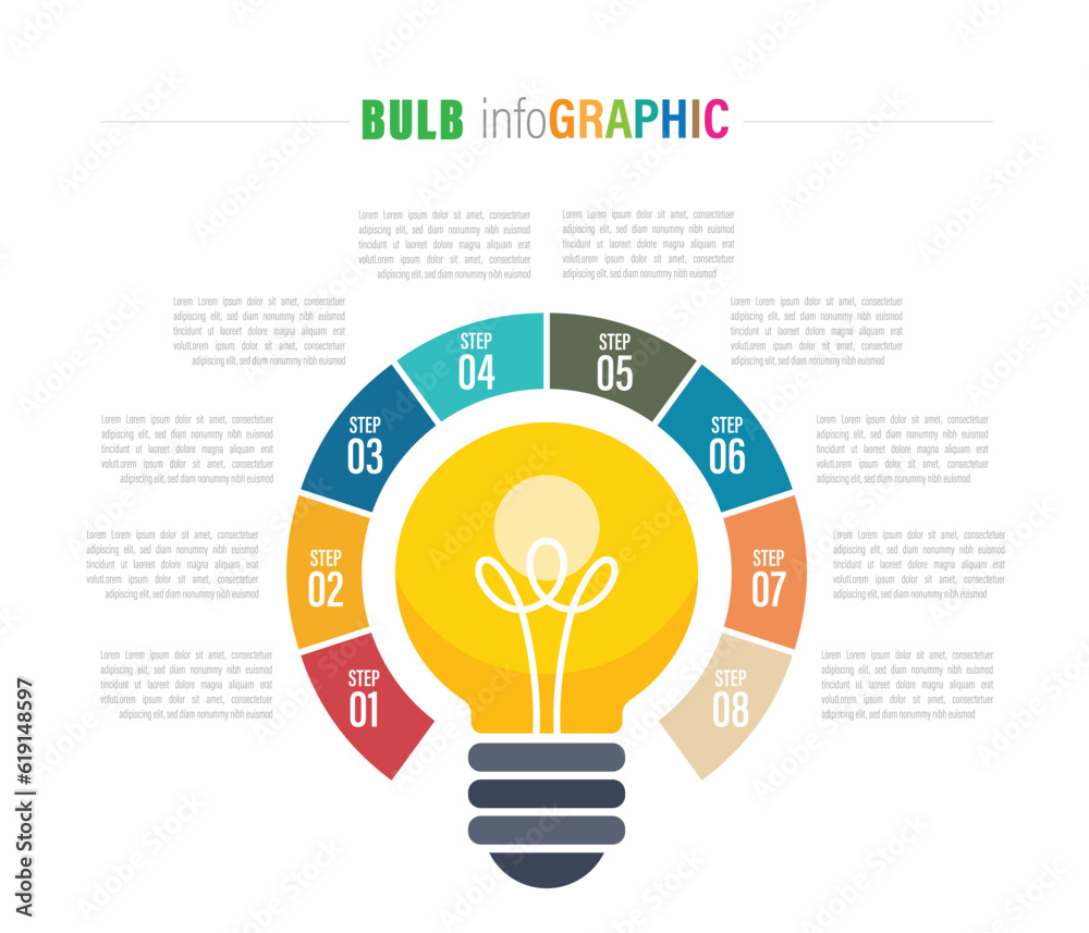 bulb circle infographic template for graphs, charts, diagrams. with 10 ...