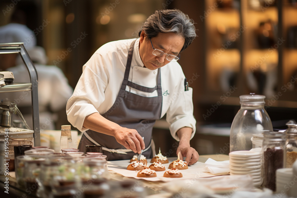 The pastry chef conducts a live cooking demonstration, showcasing the ...